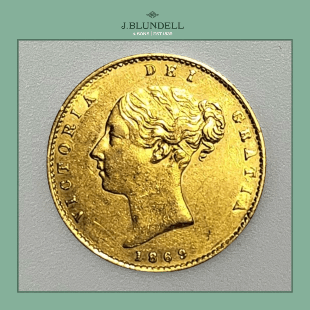 Half Gold Sovereign Young Head Shield Back - JBlundell & Sons